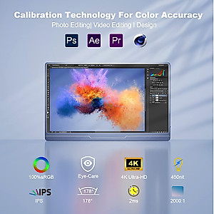 ZSCMALLS 4K Portable Monitor 15.6 Inch 100% sRGB HDR IPS FHD USB-C Laptop Monitor HDMI Computer Display, Gaming Monitor with Smart Cover&Speakers for Laptop PC MAC Phone PS4/5 Xbox Switch