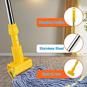Tiemlet Mop Handle Commercial Heavy Duty - 62-inch Stainless Steel Metal Commercial Mop Stick, Adjustable for Industrial & Household Floor Cleaning, Clamp Mop Handle Quick Change for Wet Mop