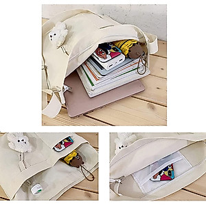 Kehpish Economical Cotton Canvas Tote Bag,Women Hobo Shoulder Bag Crossbody Handbag with 3 External Pocket,Zipper Closure