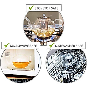 Glass Teapot with Infuser- Glass Tea Kettle for Stove Top with Removable Stainless Steel Strainer, Microwave & Dishwasher Safe, Tea Pot with Blooming, Loose Leaf Tea Sampler, Tea Diffuser & Tea Maker