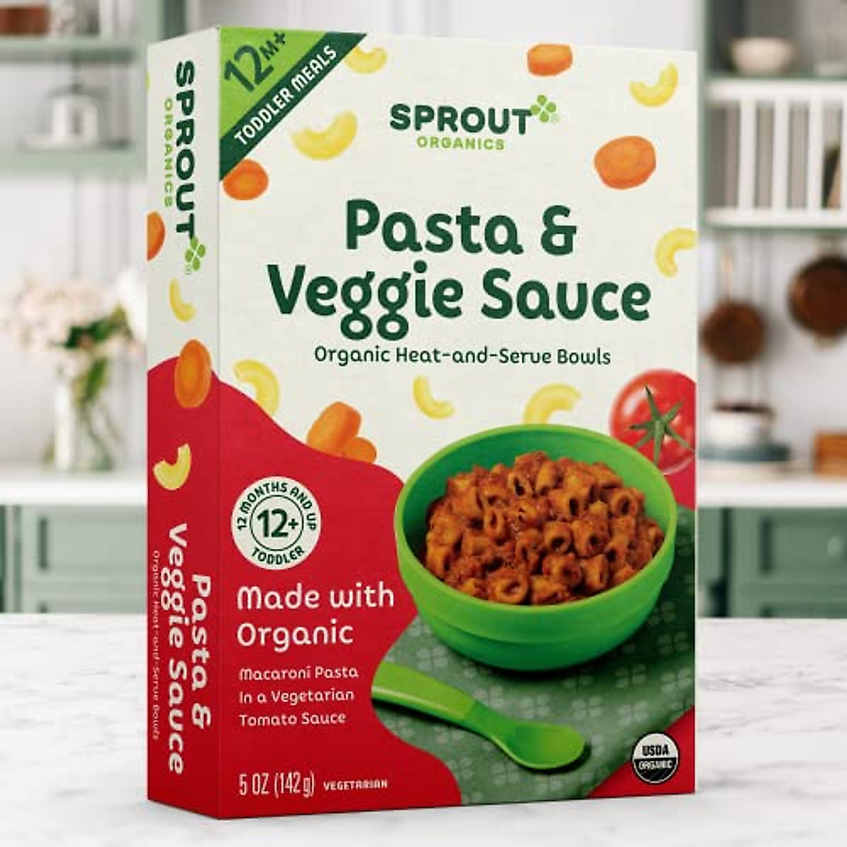 Sprout Organic Baby Food, Toddler Meals, Macaroni Pasta with Vegetarian Tomato Sauce, 5 Oz Bowl (8 Count)