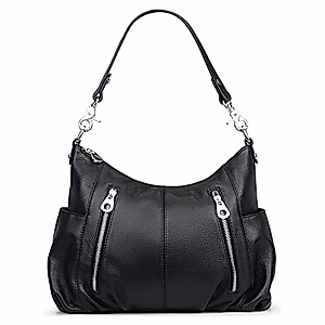 HESHE Women’s Leather Purses and Handbags Shoulder Bag Tote Top Handle Bags Designer Cross Body Satchel (Black-H002)