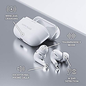 Happy Plugs Air 1 ANC – Premium Quality True Wireless Bluetooth Earbuds – Charging Case & Built-in Microphones – Excellent Active Noise Cancelling – 38 Hours Battery Life - White
