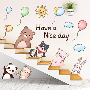 Animal Wall Sticker DIY Art Decal Cartoon Self-Adhesive Wallpaper Mural Decorate for Living Room TV Sofa Background Bedroom Kids Room Nursery