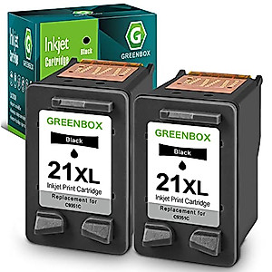 GREENBOX Remanufactured 21XL High-Yield Ink Cartridge Replacement for HP 21 21XL C9351AN for Deskjet F4180 F2210 D1560 D1530 D1420 D1520 3915 Officejet 4315 J3680 PSC 1410 FAX 3180 Printer (2 Black)