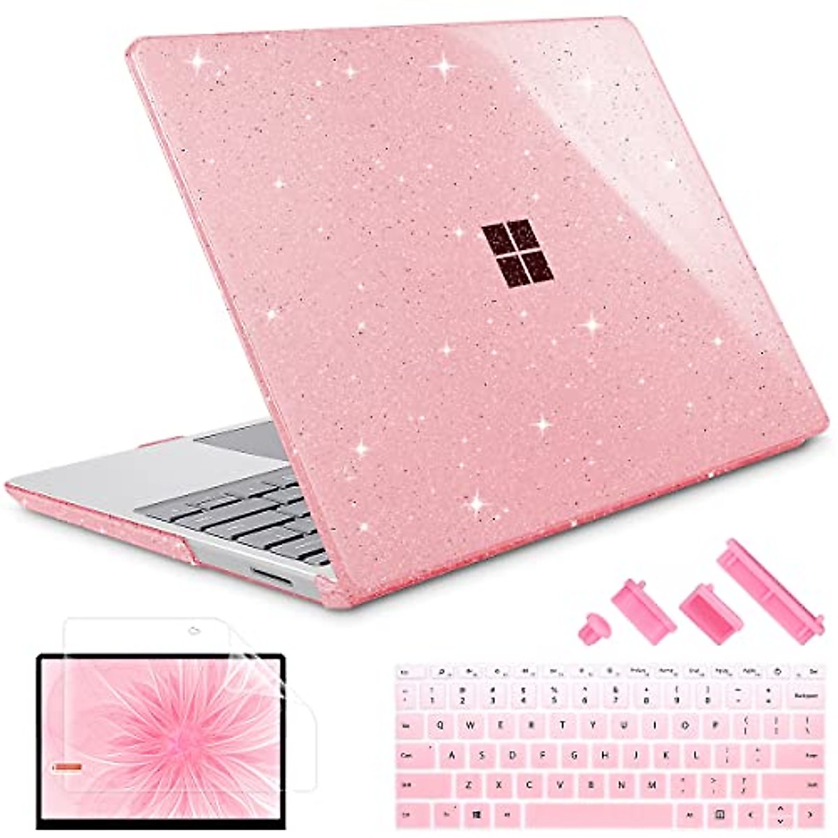 Lepeoac Compatible with 12.4 inch Microsoft Surface Laptop Go2 Go1 Models: 1943 2013（2020 2022 Release, Plastic Hard Shell Case with Keyboard Cover & Screen Protector, Sparkly Clear