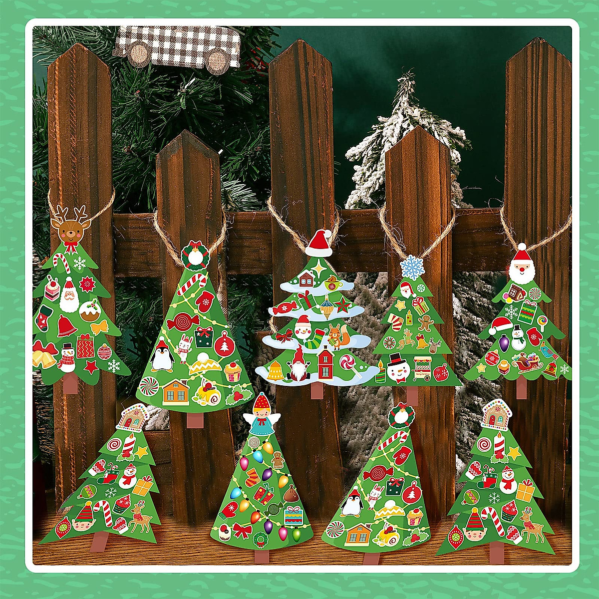 48 Pieces Christmas Tree Craft Kit for Kids Christmas Arts and Crafts Make Your Own Christmas Craft Project for Kid DIY Christmas Tree Ornament Kit Self Adhesive Sticker Sheet for Xmas Tree Decoration