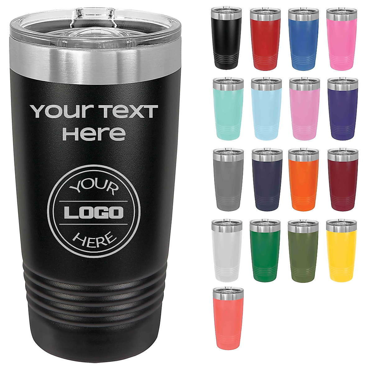 Generic Personalized Tumbler with Slide Lid- Customize Text or Logo-20oz Insulated Cup (Black)