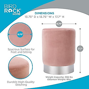 BIRDROCK HOME Round Ottoman Foot Stool – Soft Padded Modern Design – Ideal for Living Room, Bedroom – Compact Footrest, Vanity Chair, Small Furniture – Foam Seating, Decorative Accent (Dusty Rose)