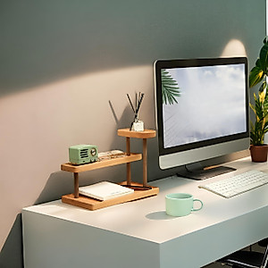 Piegricdiat Wood Desktop Organizer,Office Storage Rack Wood Display Shelf, Multi-Layer Design, Ideal Storage Solution for Perfumes, Cosmetics, Spices, Handmade Toys, Office Supplies. (Brown)