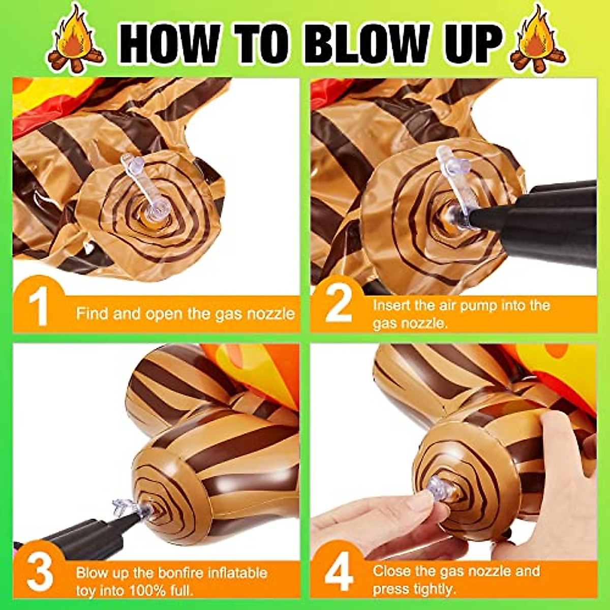 Inflatable Fake Campfire Camping Props Bonfire Party Decor Campfire Party Decorations Artificial Flame Campfire for Indoor Camping Overnight and Scene Setting (2 Pieces)