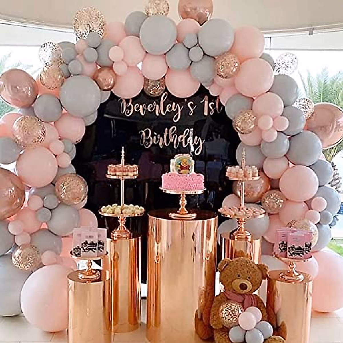 sherpaa Pastel Pink Gray Balloon Garland Arch Kit – 147 Pack Rose Gold Confetti Balloons ,4D Foil Balloons for Princess Wedding Birdal Baby Shower Birthday Evening Decorations