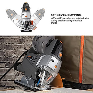 KSEIBI 714011 Jig Saw Corded Electric Machine Tool 6.5A, with Laser & LED, 6 Variable Speed, 9 Tool-Free Blades, ±45° Bevel and Straight Cutting, 4 Orbital Settings and, 8 Feet Cord - KST 110V