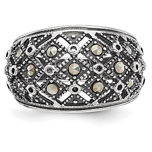 Stainless Steel Polished and Marcasite Ring Size 8 Jewelry for Women