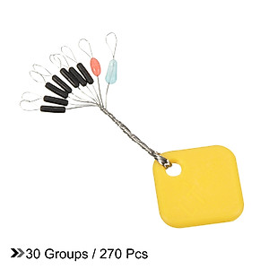 PATIKIL 0.27x0.08 Fishing Rubber Bobber Beads Stoppers, 270 Pieces 9 in 1 Float Sinker Stops Accessories Cylinder Shape M Size for Fishing Line, Black