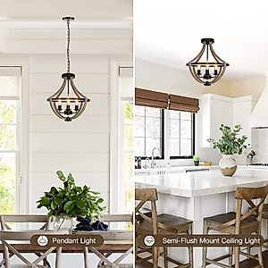 16.5" Farmhouse Light Fixtures Chandelier, 4-Light Rustic Flush Mount Ceiling Light, Modern Faux Wood Light Fixture for Dining Room Kitchen Foyer Hallway Entryway Bedroom Closet