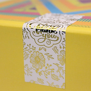 Gold Thank You Stickers 2 Rolls for Small Business 240 Pcs Big Rectangle Wedding Stickers 4 Designs Glitter Flowers Gift Seal Stickers Labels