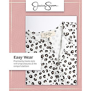 Jessica Simpson Baby Girls' Romper - Overall Jumpsuit with Hat or Headband - Long Sleeve Bodysuit for Newborns/Infants, 0-24M, Size 3-6 Months, Leopard