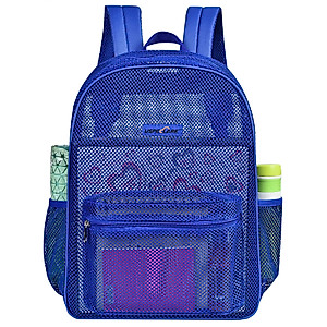 USPECLARE Heavy Duty Semi-Transparent Mesh Backpack，See Through College Student Backpack (Blue)