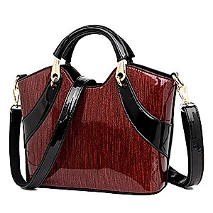Womens Fashion Handbags Patent Leather Elegant Tote Crossbody Shoulder Bag Top Handle Bags (Red)