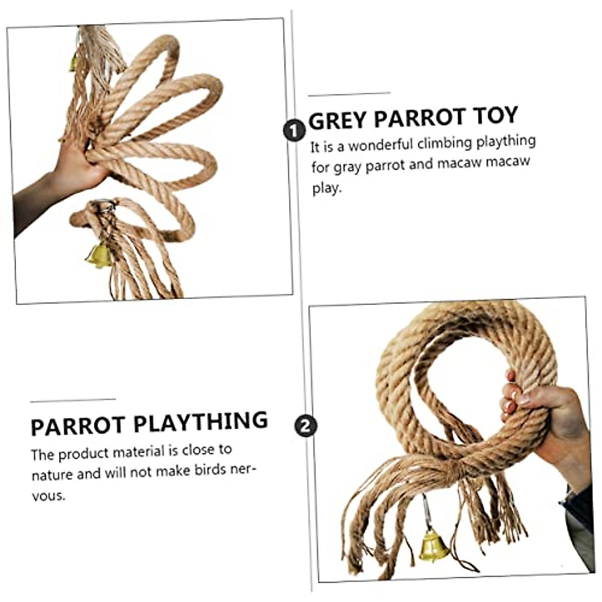 Ipetboom 3 pcs Bird Medium Bungee for Small L Chew Toys Size Macaw Conure Toy Parrot Bungees Cotton Grey Plaything Pet Stand Hanging Rope Bar Perch Pendant Climbing Cage