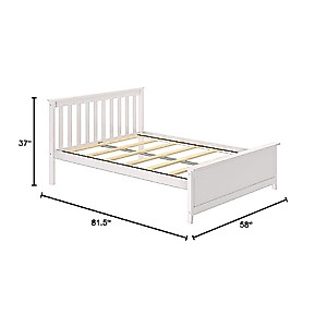 Max & Lily Full Bed, Wood Bed Frame with Headboard For Kids, Slatted, White