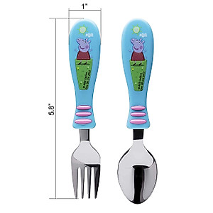 zak! 5-Piece Dinnerware Set, Peppa Pig - Durable Plastic & Stainless Steel - Includes Tumbler, 8-Inch Plate, 6-Inch Bowl, Fork & Spoon - Suitable for Kids Ages 3+