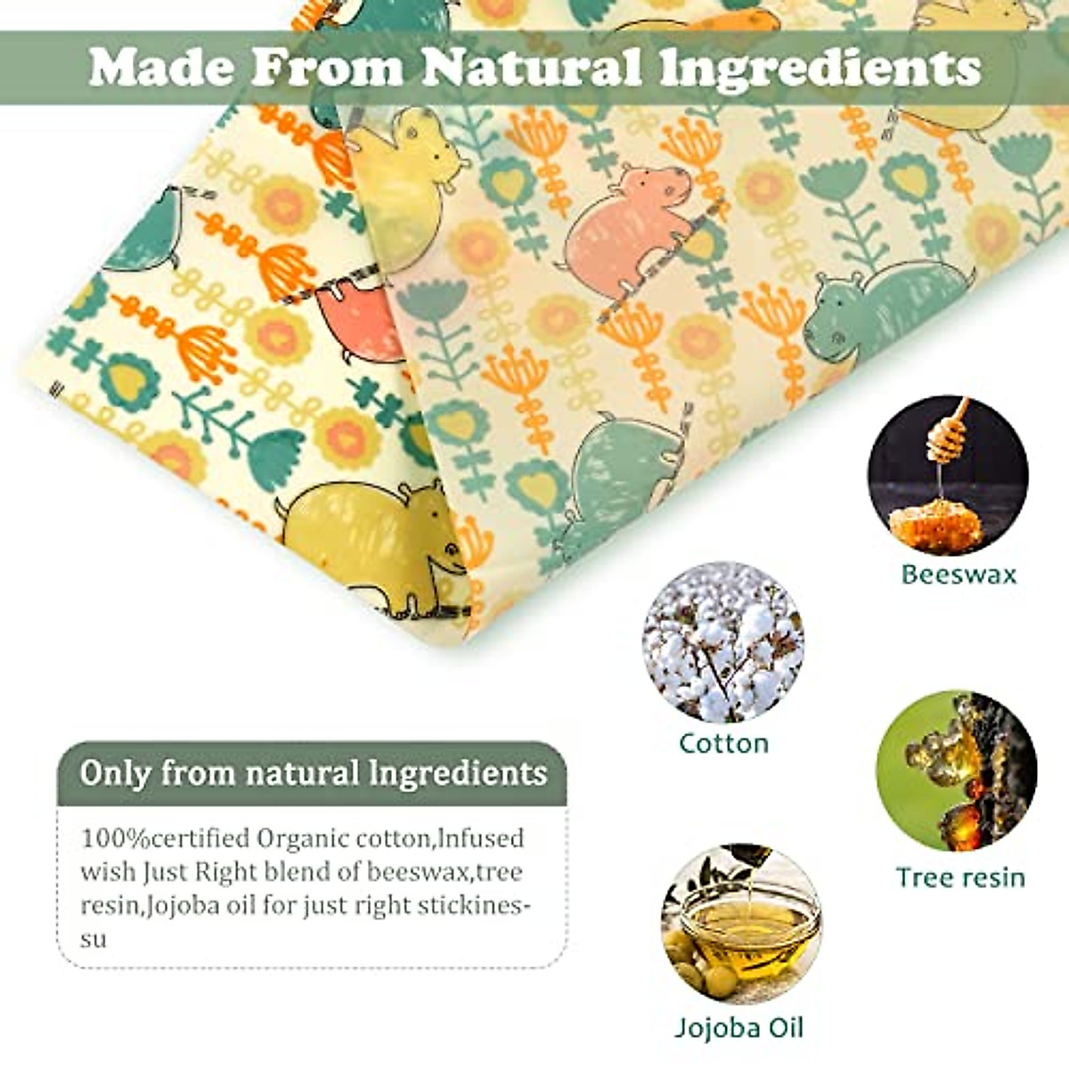 Beeswax Reusable Food Wraps 9 Packs - Beeswax Wraps for Food, Beeswax Wrap Sustainable Wax Paper for Sanwich Bread Cheese Fruits Snacks, Zero Waste(S/M/L)
