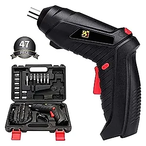Electric Screwdriver, 3.6V Cordless Screwdriver Rechargeable with 44pcs Screwdriver Bit Set, Front LED Light, Flexible Shaft, Micro USB, Carrying Case, Easy for Small Home Projects