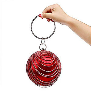 Round Clutch tassel Purse Women Crystal Evening Bag for Wedding Party Women's Ball Shape Crystal Evening Clutch Purse Wedding Party HandBags With Necklace Earrings Set (Red)