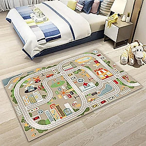 Car Rug, Road and Traffic Carpet Non-Slip Multi Color Area Rug for Living Room Bedroom (City 2)