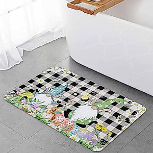 Daisy Flower 2 PCS Cushioned Anti-Fatigue Kitchen Mats and Rugs,Easter Gnomes Egg Bunny Tulip Black Plaid Holiday Absorbent Bath Mat Non-Slip Area Rug Accent Runner Floor Carpet Doormat Standing Mat