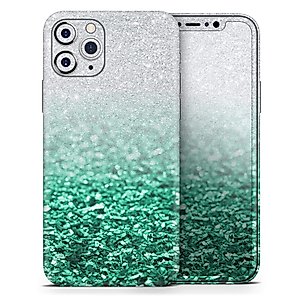 Design Skinz Aqua Green & Silver Glimmer Fade - DesignSkinz Protective Vinyl Decal Wrap Skin Cover Compatible with The Apple iPhone 12 Pro (Full-Body, Screen Trim & Back Glass Skin)