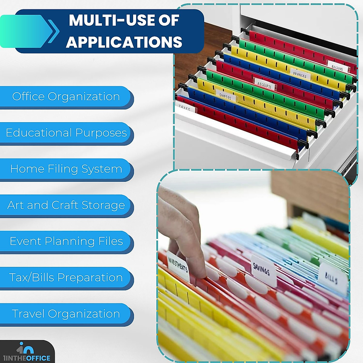 1InTheOffice Poly Expanding Hanging File Folders, Letter Size, Assorted,10/Pack