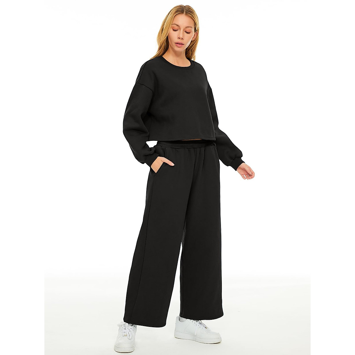 AUTOMET Womens Matching Lounge Sets 2 Piece Outfits Loungewear Sweatsuits Long Sleeve Crop Tops Wide Leg Sweatpants Two Piece Fall Clothes Winter Going Out Workout Spring Pajamas Fashion 2023