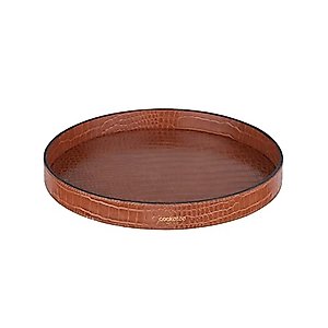 Cockatoo Faux Leather Round Tray, Decorative Coffee Tray for Ottoman, Living Room & Modern Home Decor (Medium/9", Arabian Spice)