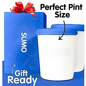 SUMO Ice Cream Containers for Homemade Ice Cream (2 Containers - 1 Quart Each) Reusable Pint-Shaped Freezer Storage Containers with Lids, Erasable Labels (Blue)