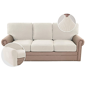 H.VERSAILTEX Multi-Pieces Sofa Covers Stretch Couch Covers Form Fitted Seats and Back Cushions Covers (3 Seat Covers Plus 3 Back Cusion Covers, Bonus 2 Armrest Covers), Ivory