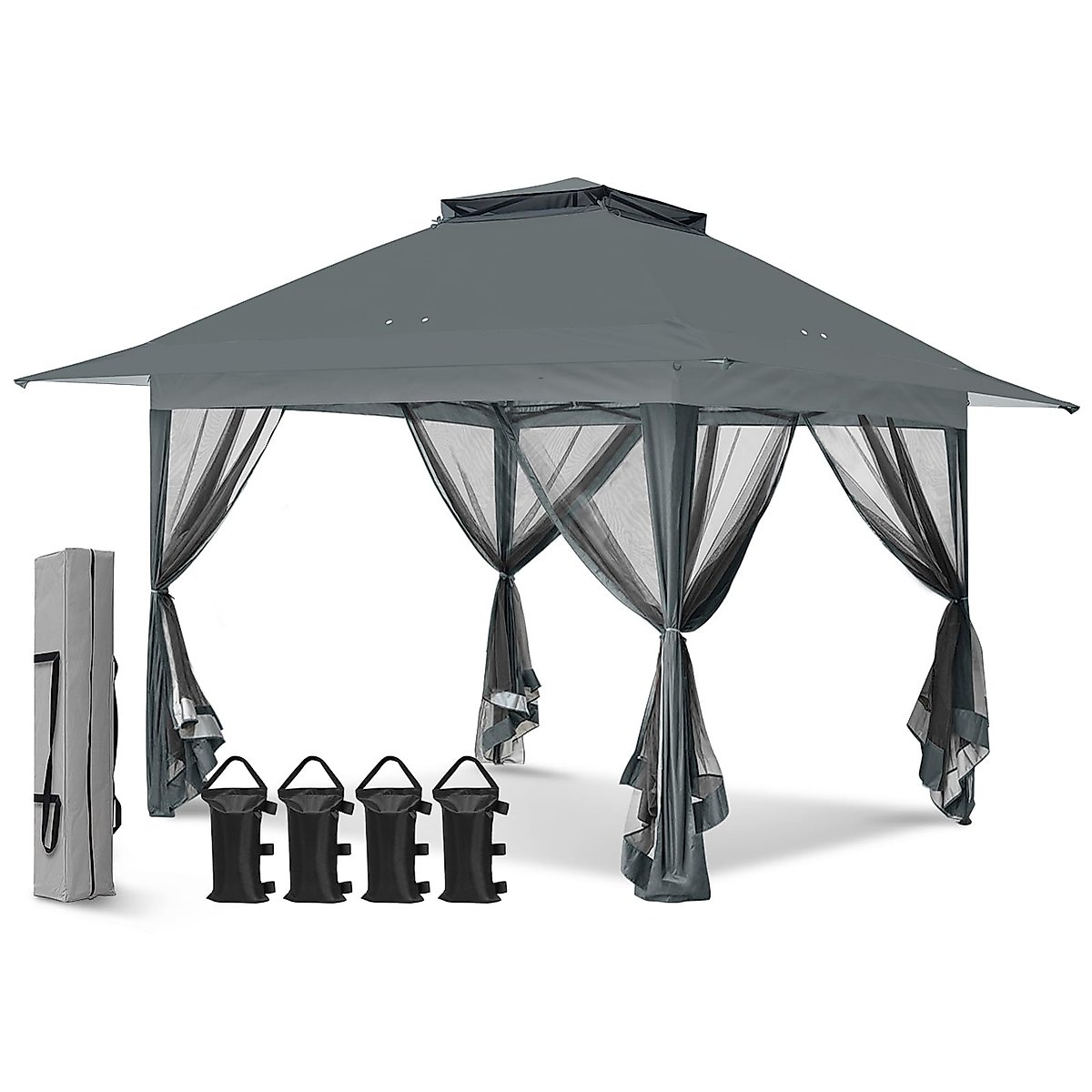 EAGLE PEAK 13x13 Pop Up Gazebo with Mesh Netting, Easy Up Screened Canopy for Patio and Backyard, Easy Set up Outdoor Gazebo (Gray)