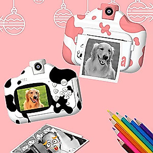 Kids Instant Camera Video Selfie Photo Shooting Digital Camera for Toddlers 32GB SD Card Included Selfie Cartoon Frames Cellphone Photo Printing Portable Lanyard Rechargeable ( Color : Pink )