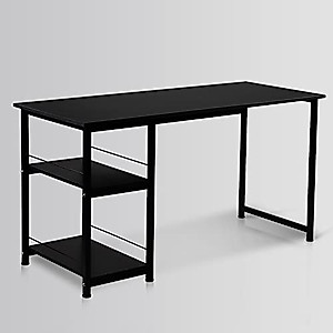 MASAKA B&W Office Home Desk with 2 Shelf for Writing Room, Large Operating Surface 55.2" Computer Desk with Sturdy Wooden Storage Shelf, Bookshelf Study Desk, Home Office Table for Living Room