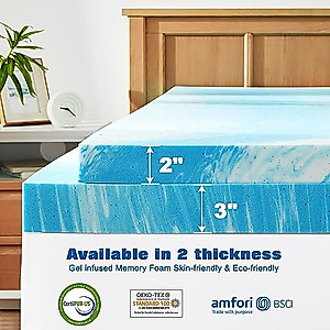 bedluxury 3 Inch Queen Mattress Topper, Gel Memory Foam for Pressure Relief, Bed Topper Queen Size, Cooling Mattress Pad, CertiPUR-US Certified, Soft & Breathable,3 Inch（sky Blue）