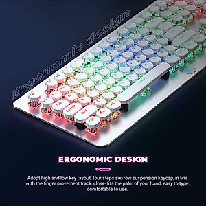 STOGA Retro Mechanical Keyboard, Typewriter Keyboard, RGB Gaming Keyboard with RGB Backlit, Wired White Keyboard with Round Keycaps and Multimedia Keys for Gaming/Office(108 Keys, Brown Switch)