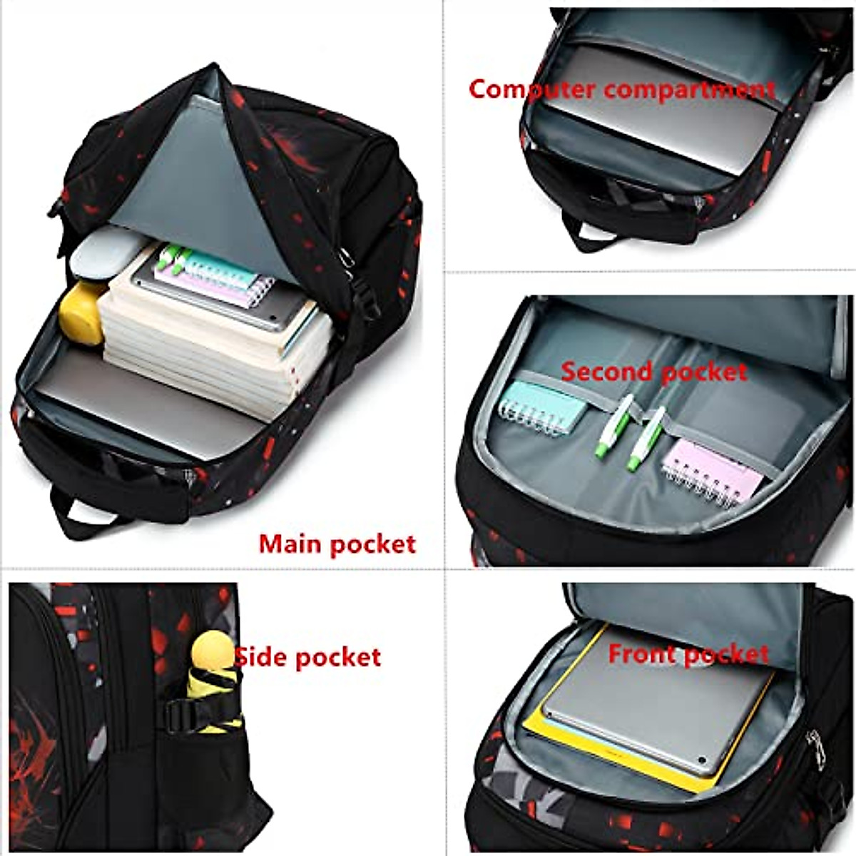 mezhsa Boys Backpack Kids Bookbag Durable Elementary Middle School Bags Soccer 18in (Red)