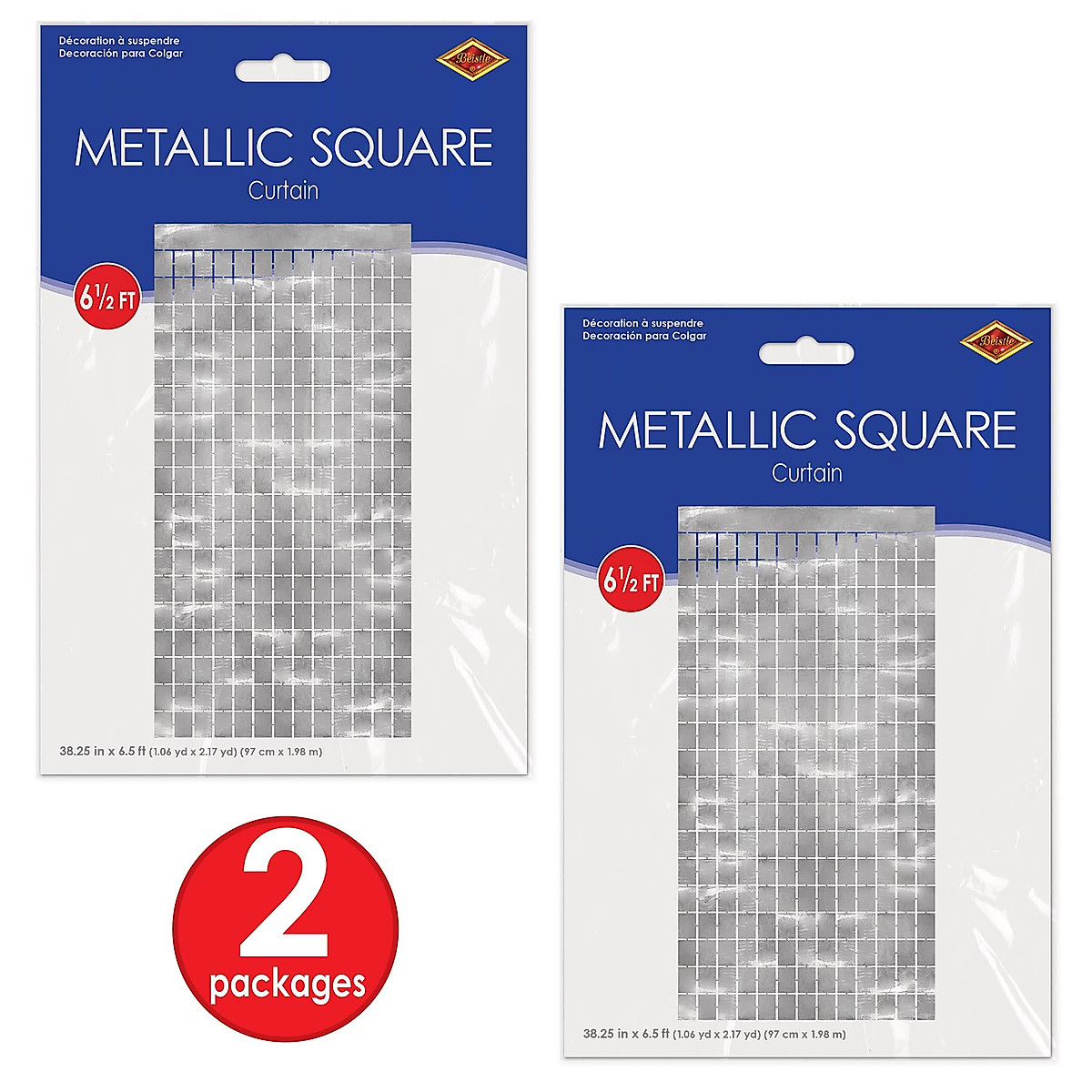 Beistle 2 Piece Metallic Plastic Square Fringed Photo Backdrop Curtains for Birthday Party, Wedding Reception, Graduation Celebration, Baby Theme, Bridal Shower Decorations