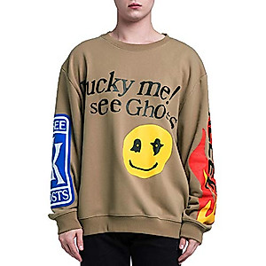 Cactus Pack Men's Graphic Hoodies Lucky Me I See Ghosts Pullover Hoodies Hip Hop Sweatshirt Khaki