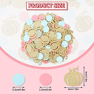 Whaline 300pcs Thanksgiving Little Pumpkin Confetti Glitter Gold Pumpkin Baby Shower Table Confetti Round Pink Blue Paper Dots for Thanksgiving Fall Gender Reveal Baby Birthday Supplies Table Decor