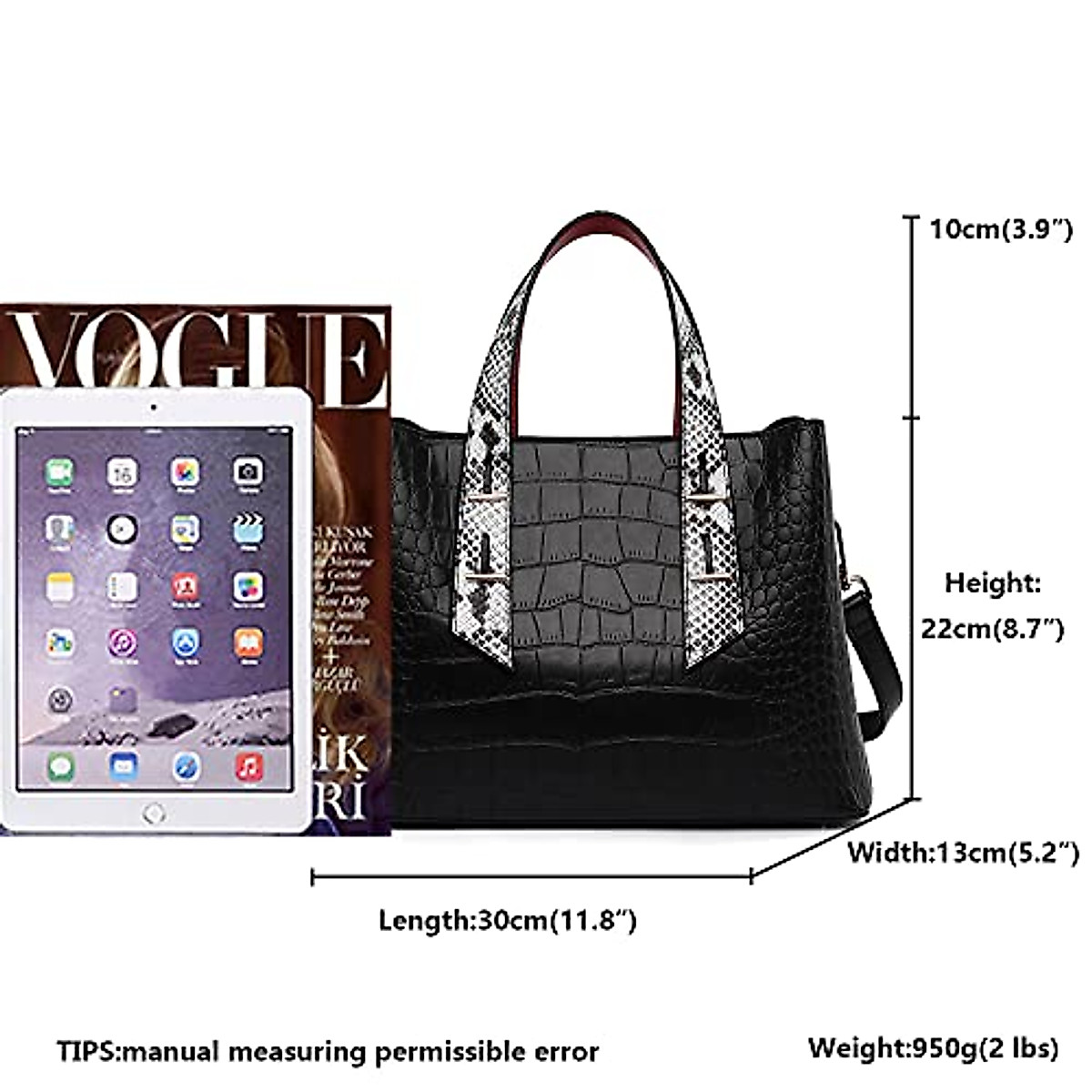 JESSWOKO Womens Black Snakeskin Texture Totes Handbag Purse Fashion Business Top Handle Bag Crossbody Shoulder Bags for Women JT031