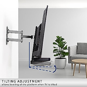 VIVO Under Above VESA Back of TV Wall Mount Shelving Bracket with Tilt, DVD Player, Cable Box, Stereo, and AV Component Glass Storage Shelf, Black, MOUNT-SF04R