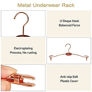 Loghot 10PCS Metal Underwear Rack Durable Bra Pants Clothes Hangers Hook with Non Slip Clips for Lingerie Shop Display (Rose Gold)